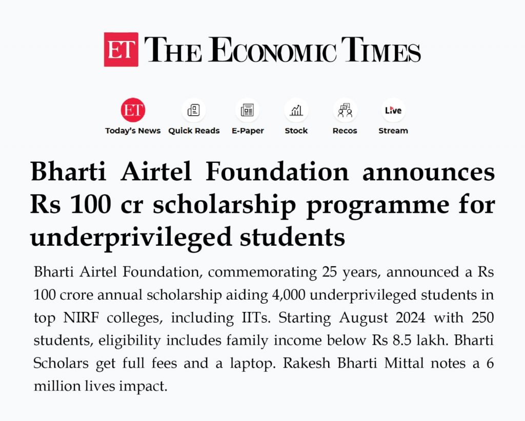 Scholarship – Bharti Airtel Foundation- Quality and Free Education ...